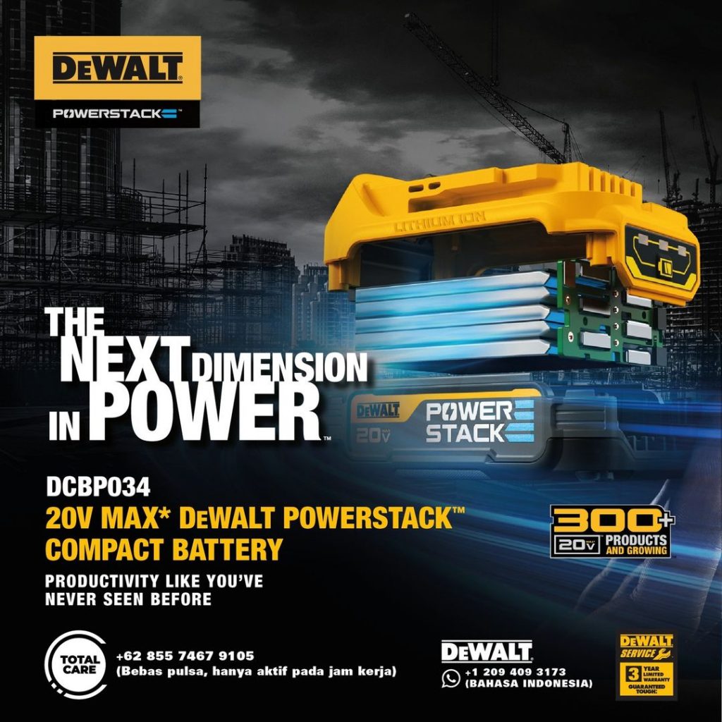DEWALT POWERSTACK BATTERY THE NEXT DIMENSION OF POWER DCBP034 - PT MITRA TEKNIK ELEKTRINDO
